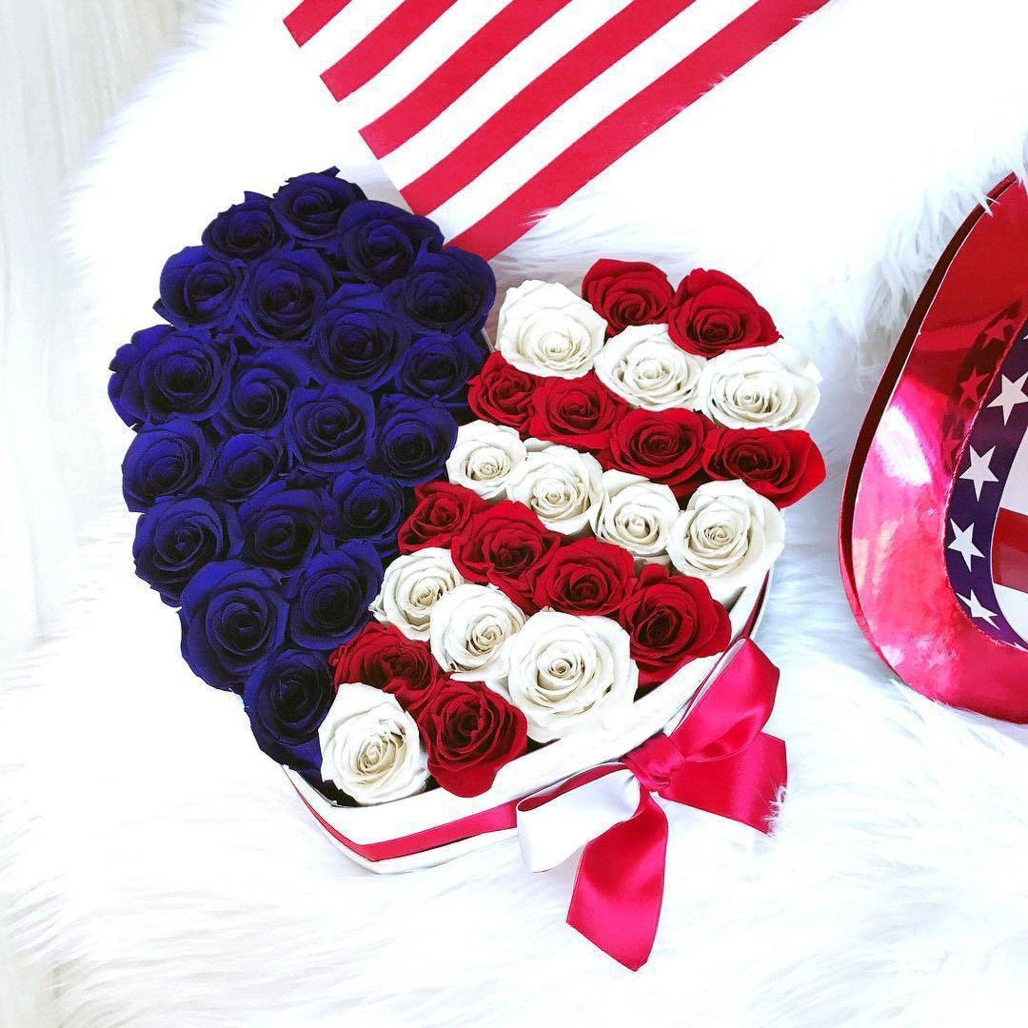 Patriot USA Flag Preserved Rose Arrangement - Love Heart Rose Box ...